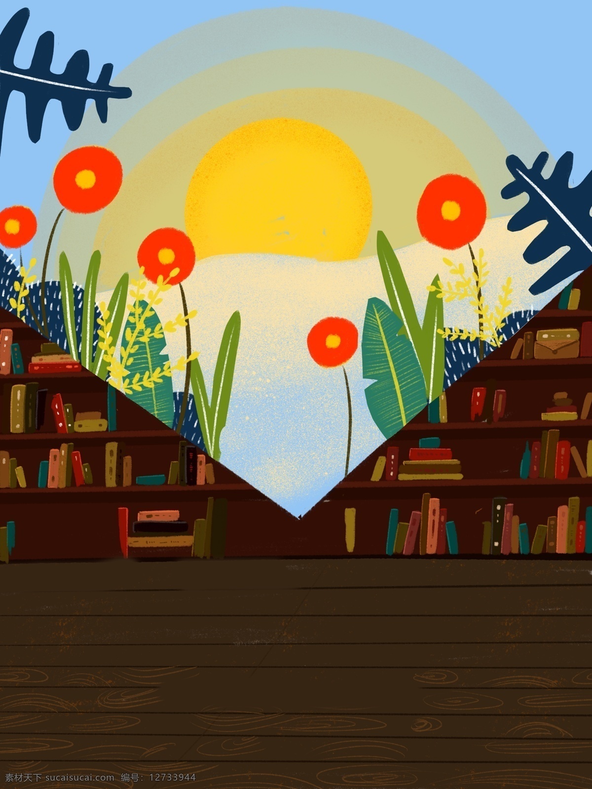 清新可爱儿童教育书房插画背景素材图片下载-素材编号12733944-素材天下图库